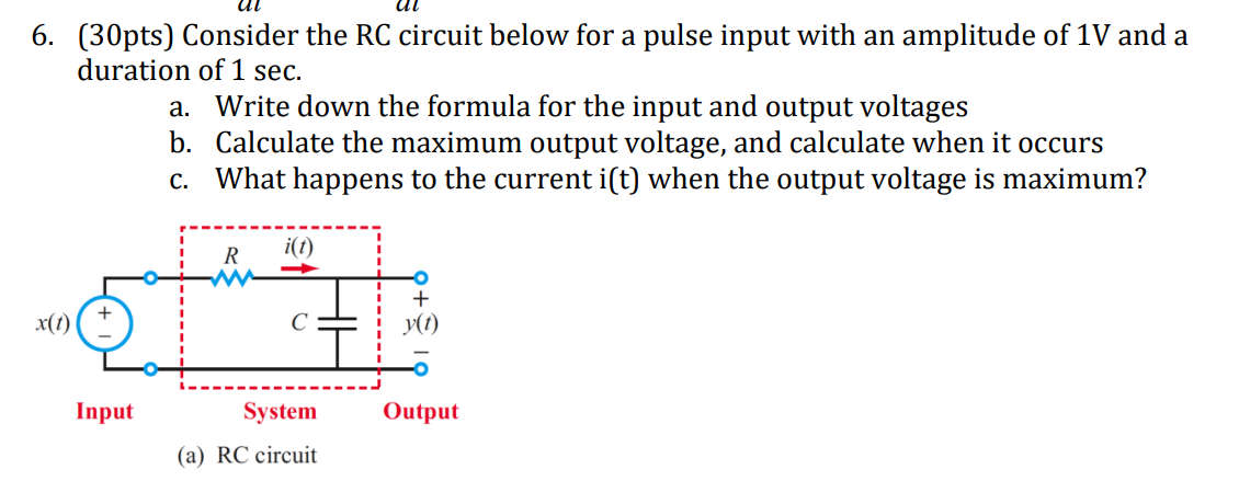 Solved 6. (30pts) Consider the RC circuit below for a pulse | Chegg.com