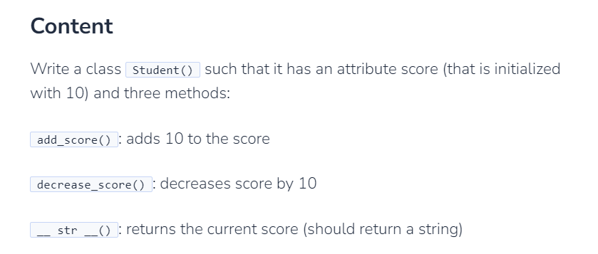 Solved ContentWrite a classsuch that it has an attribute | Chegg.com