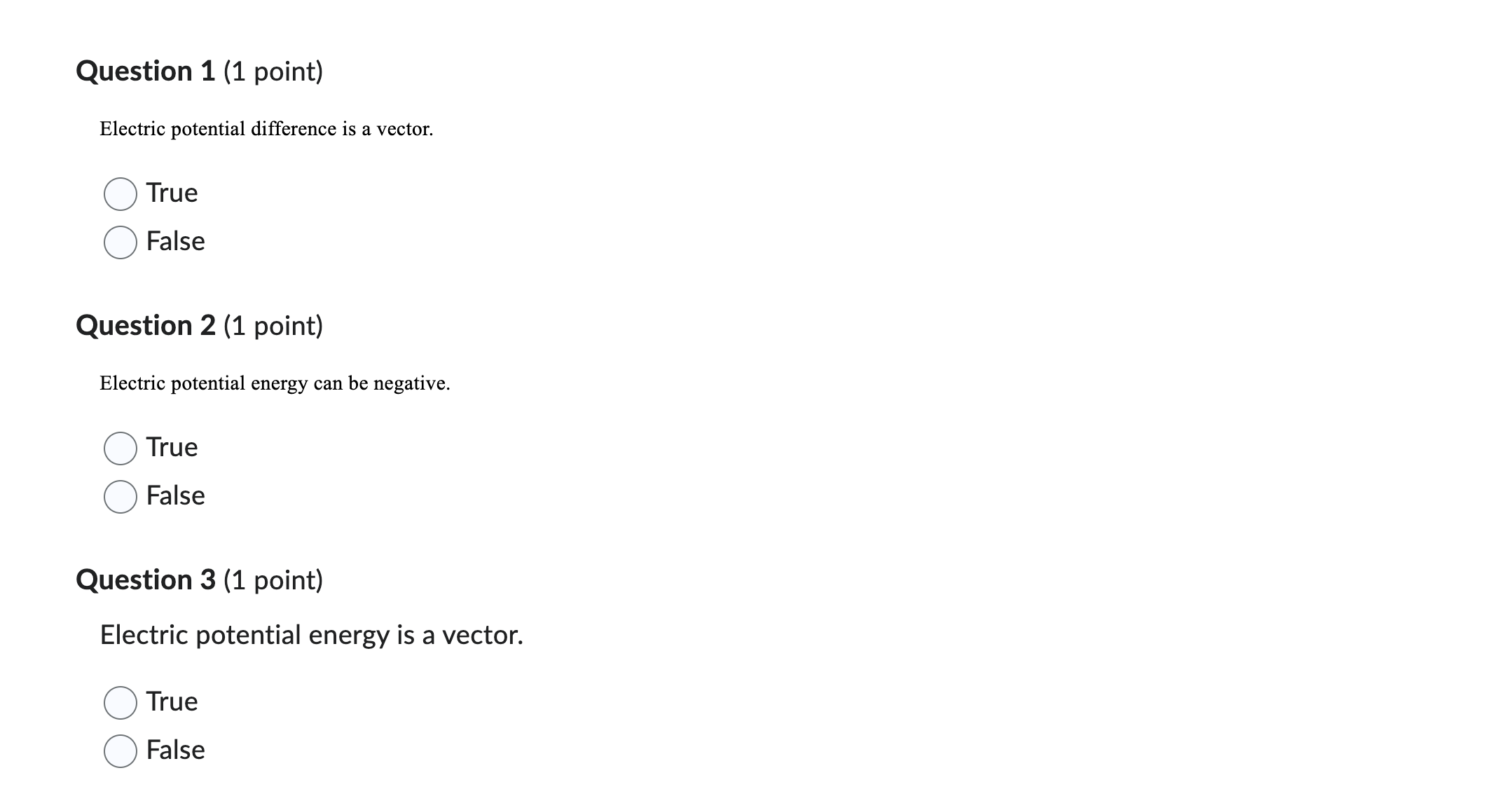 Solved Question 1 (1 ﻿point)Electric potential difference is | Chegg.com