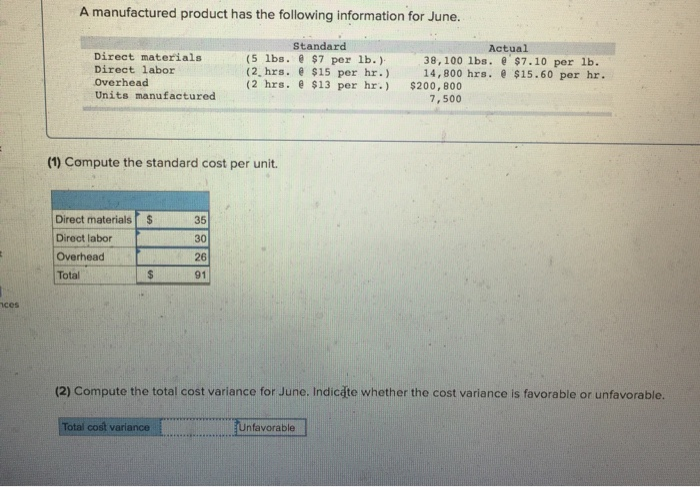 Solved A manufactured product has the following information | Chegg.com