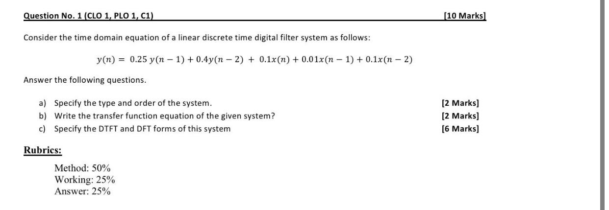 Solved Question No. 1 (CLO 1, PLO 1, C1) (10 Marks) Consider | Chegg.com