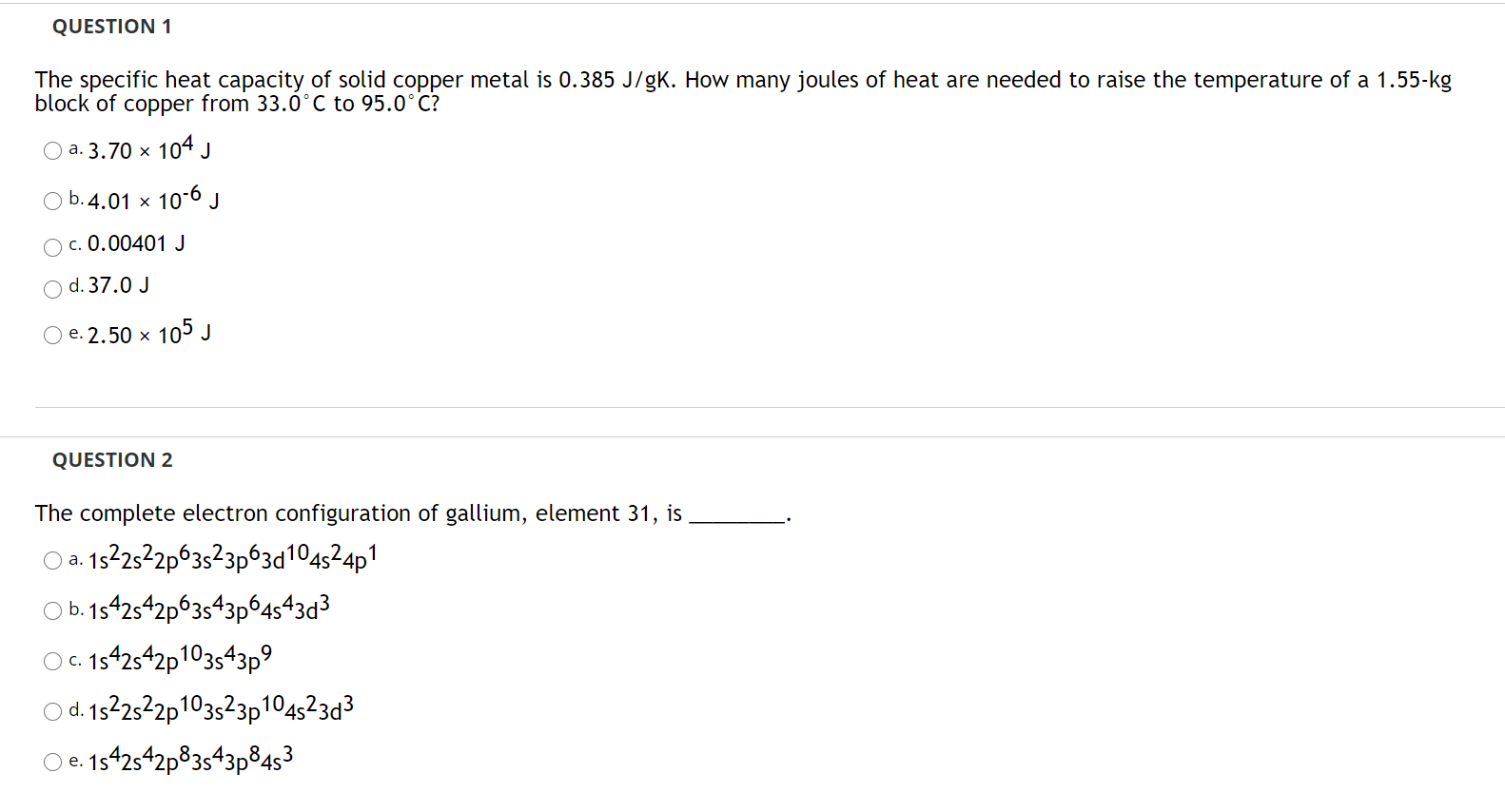 Solved QUESTION 1 The specific heat capacity of solid copper | Chegg.com