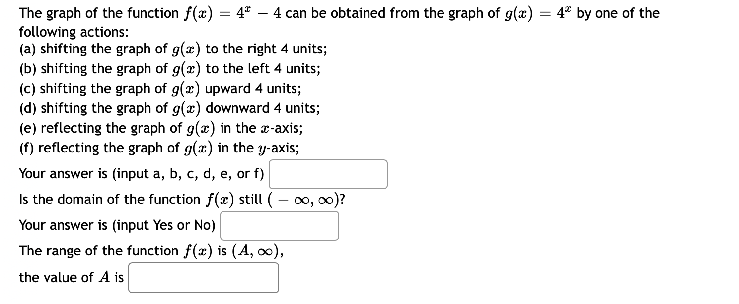 Solved The graph of the function f(x) = 4* – 4 can be | Chegg.com