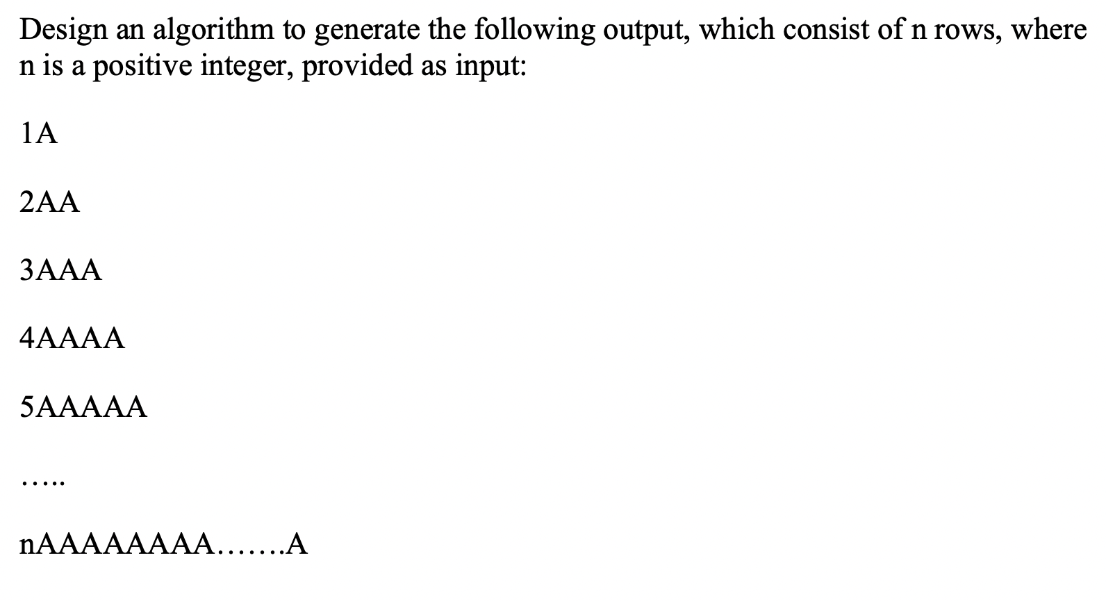 Solved Design an algorithm to generate the following output, | Chegg.com