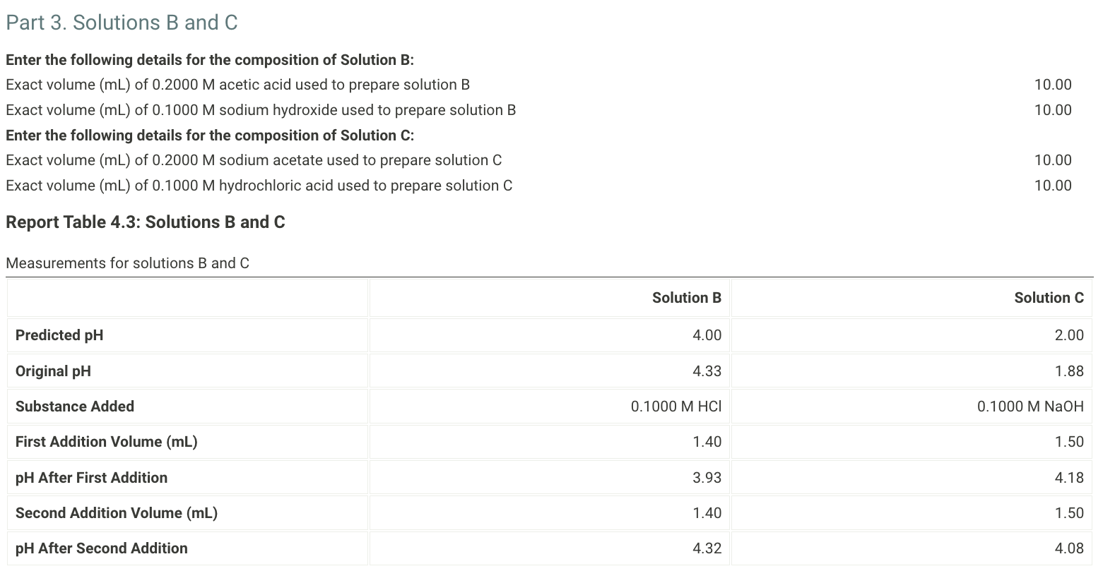 Solved Part 3. ﻿Solutions B and CEnter the following details | Chegg.com