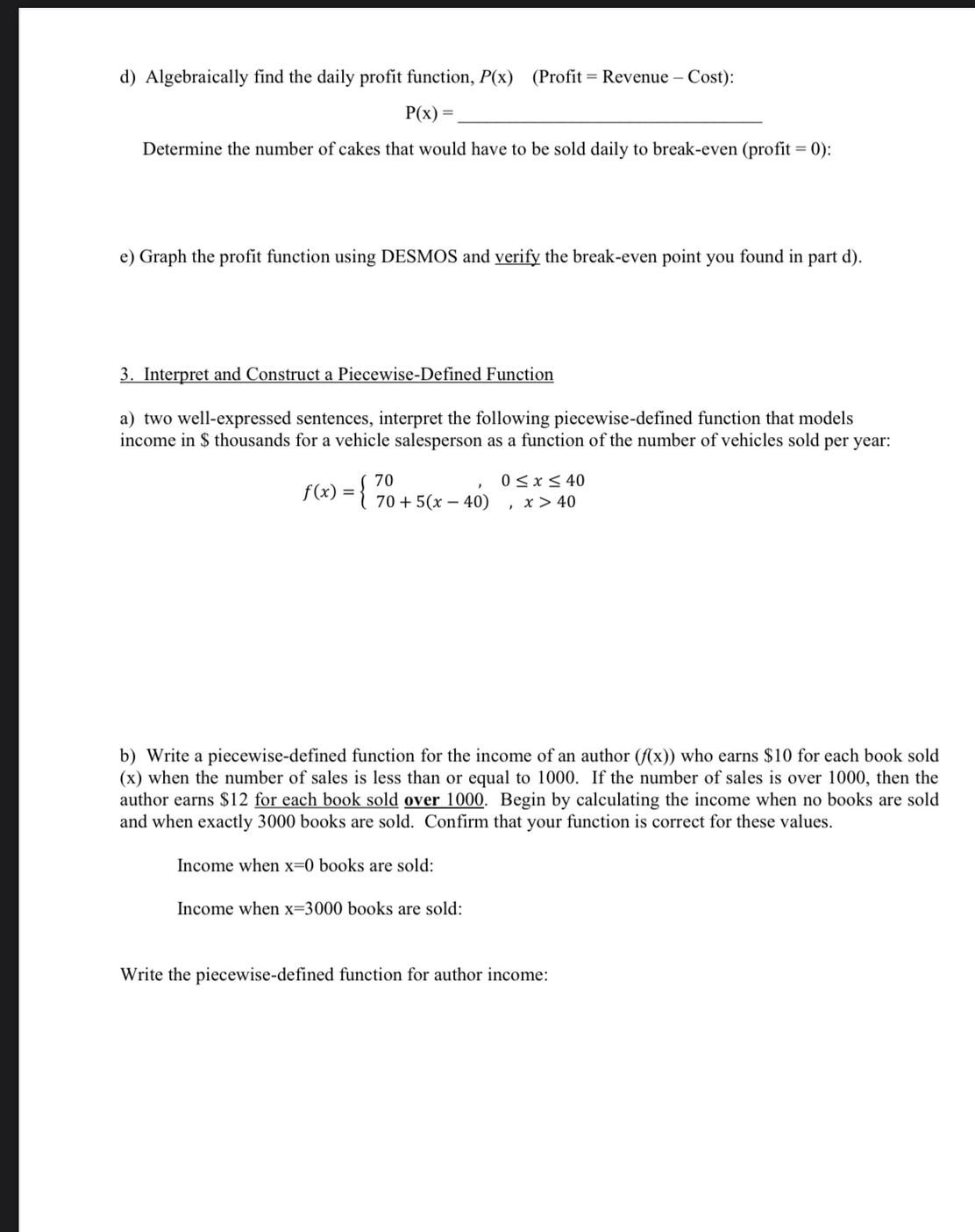 Solved D Algebraically Find The Daily Profit Function P X