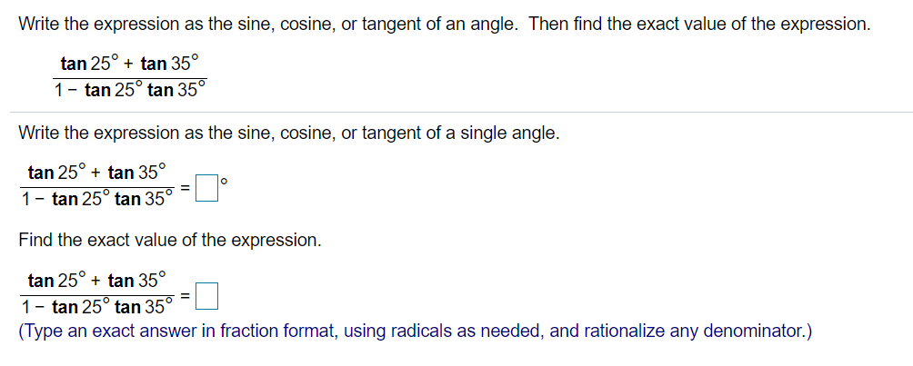 Solved Write the expression as the sine, cosine, or tangent | Chegg.com