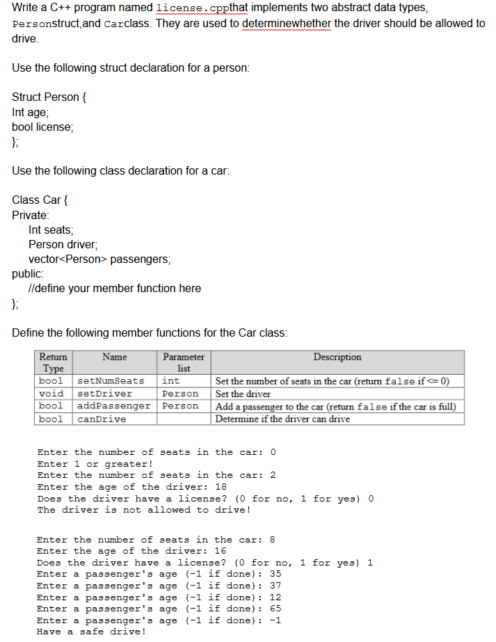 Solved In the main function, test the Person struct and Car | Chegg.com