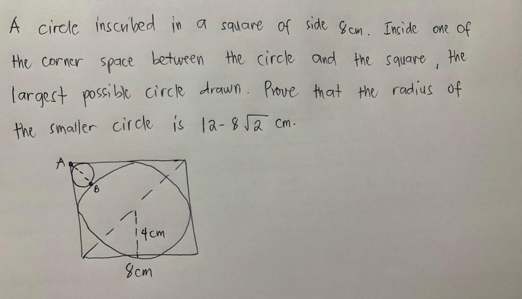Solved A circle inscribed in a square of side 8 cm. Inside | Chegg.com