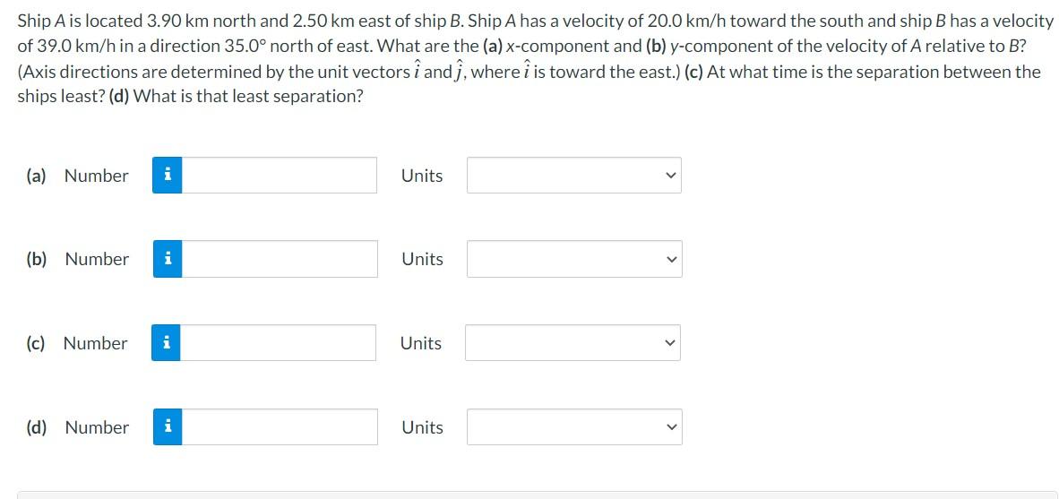 Solved Ship A is located 3.90 km north and 2.50 km east of | Chegg.com