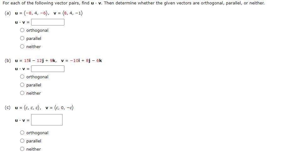 Solved For each of the following vector pairs, find u. v. | Chegg.com