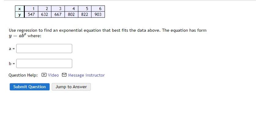 Solved Use regression to find an exponential equation that | Chegg.com