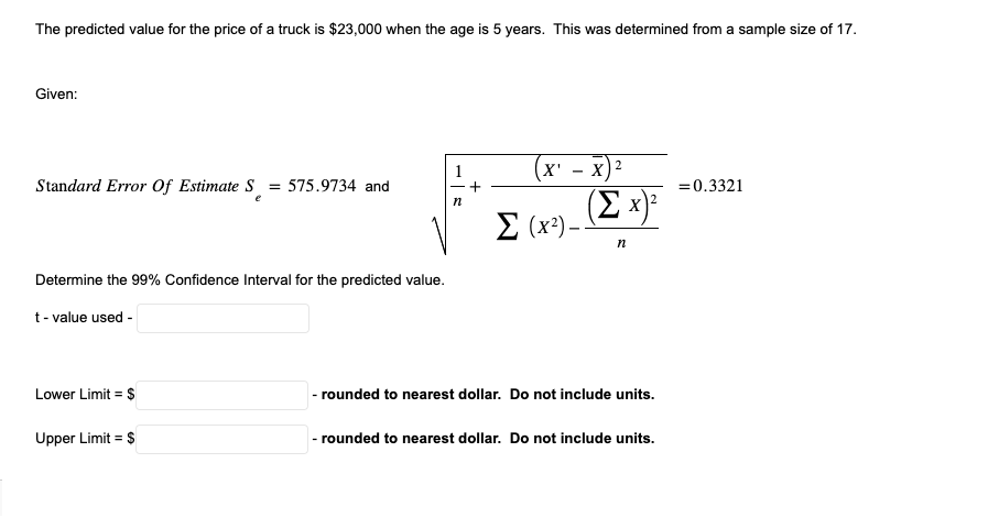 Solved The predicted value for the price of a truck is | Chegg.com