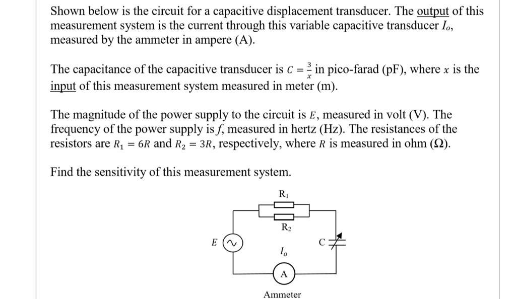 Solved Shown below is the circuit for a capacitive | Chegg.com