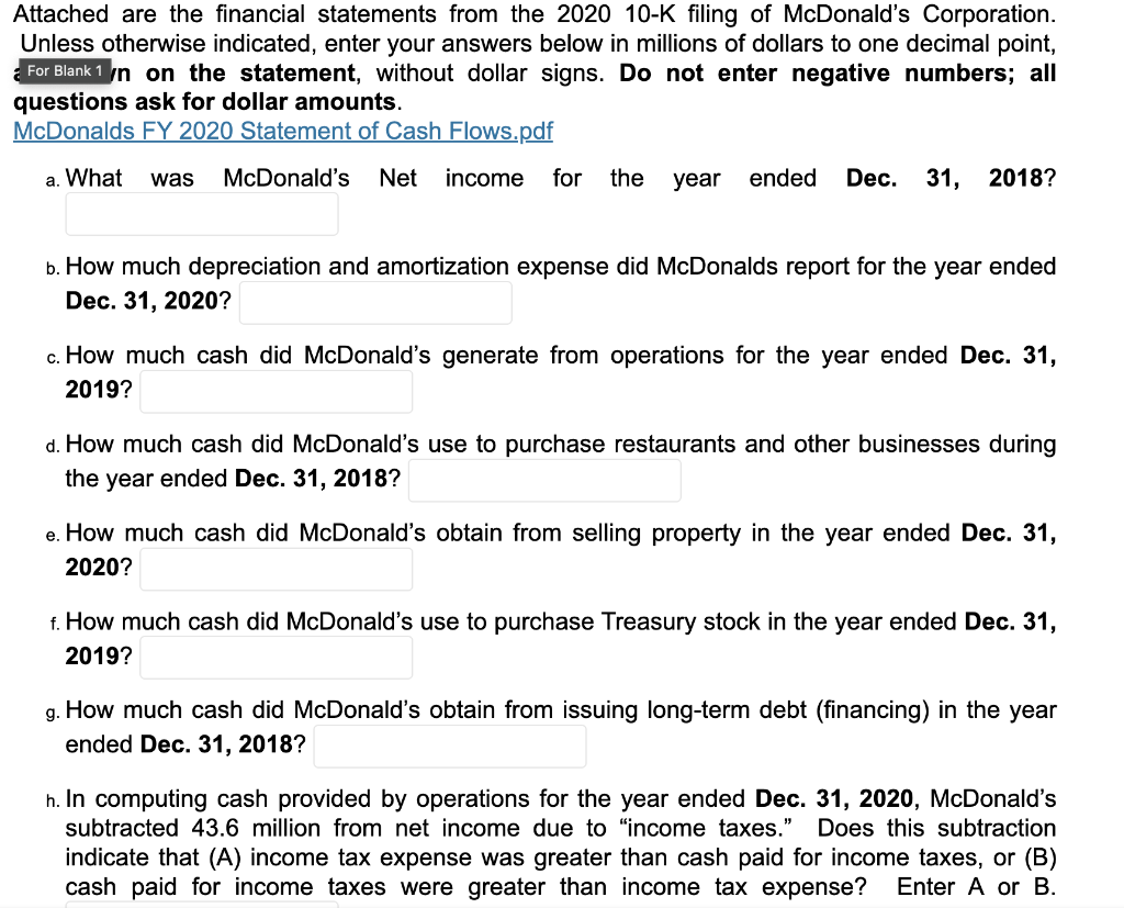 Solved Attached are the financial statements from the | Chegg.com