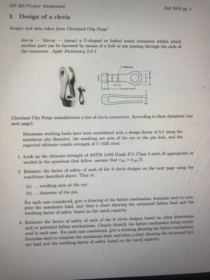 Table : Standard Clevis Dimensions (Inches) Une 4 | Chegg.com