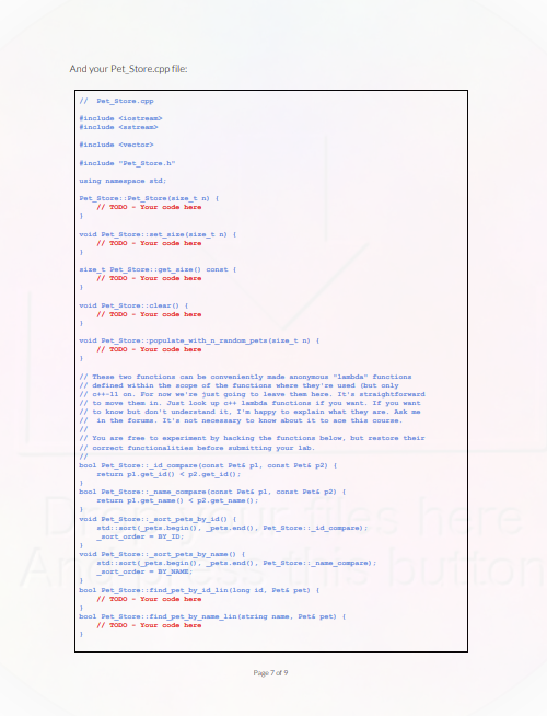 Solved [C++] Starter code: // Pet_Store.cpp #include | Chegg.com