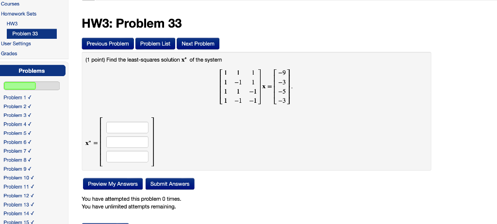 Solved Courses Homework Sets HW3 Problem 33 User Settings | Chegg.com