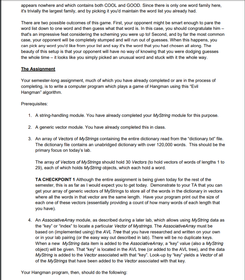 Computing Il Lab Assignment Evil Hangman It's hard to | Chegg.com