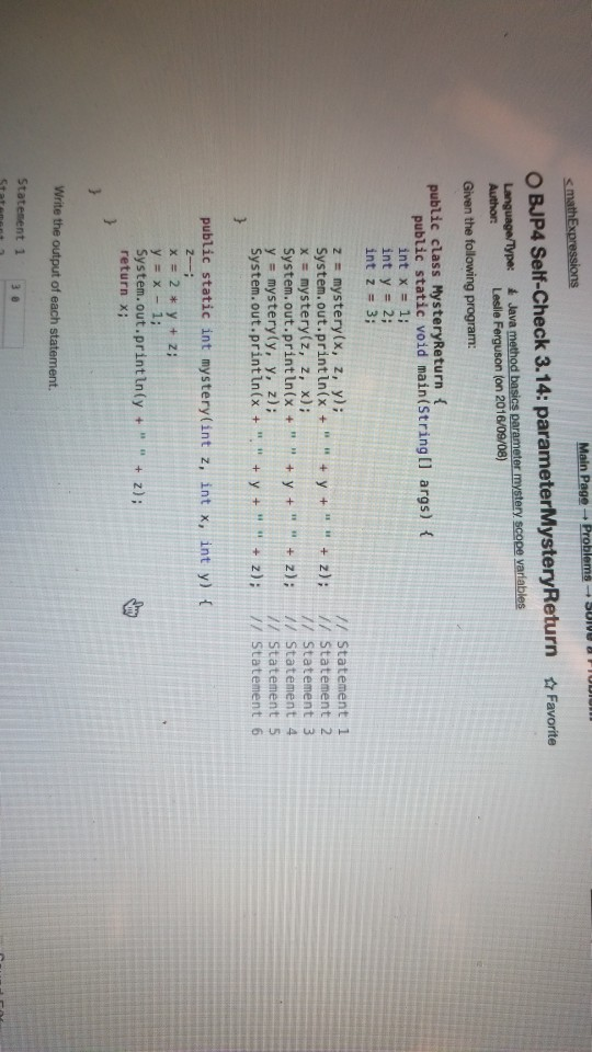 Solved O BJP4 Self-Check 3.14: parameterMysteryReturn | Chegg.com