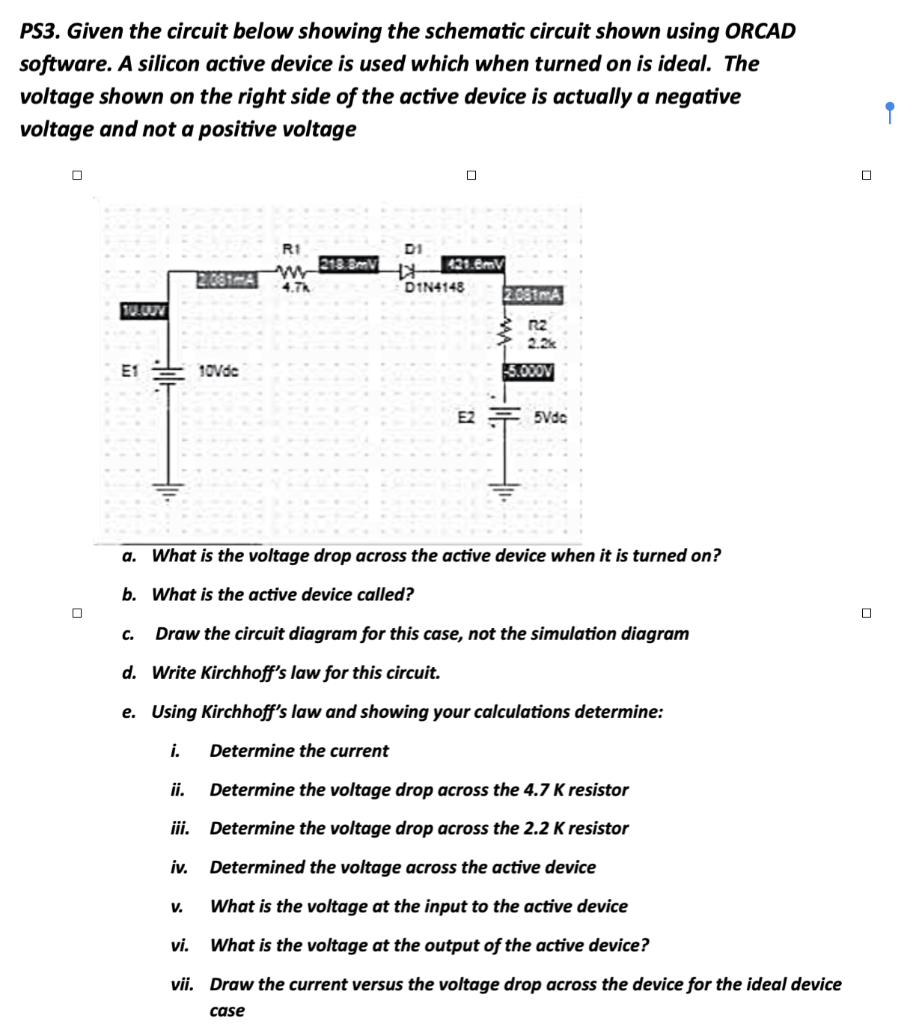 Solved PS3. Given the circuit below showing the schematic | Chegg.com