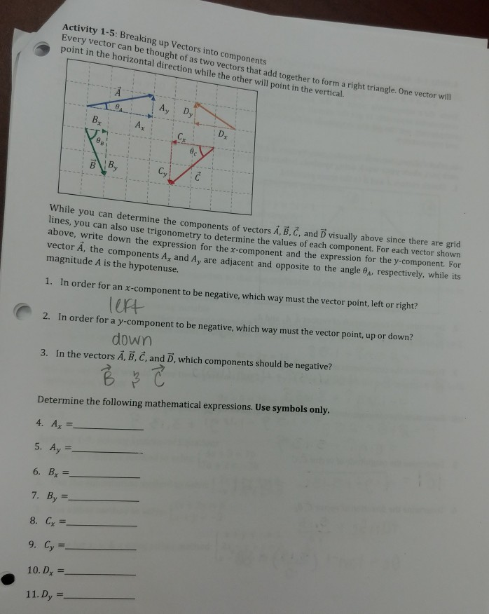 Solved Activity 1-5: Breaking up Vectors into components | Chegg.com