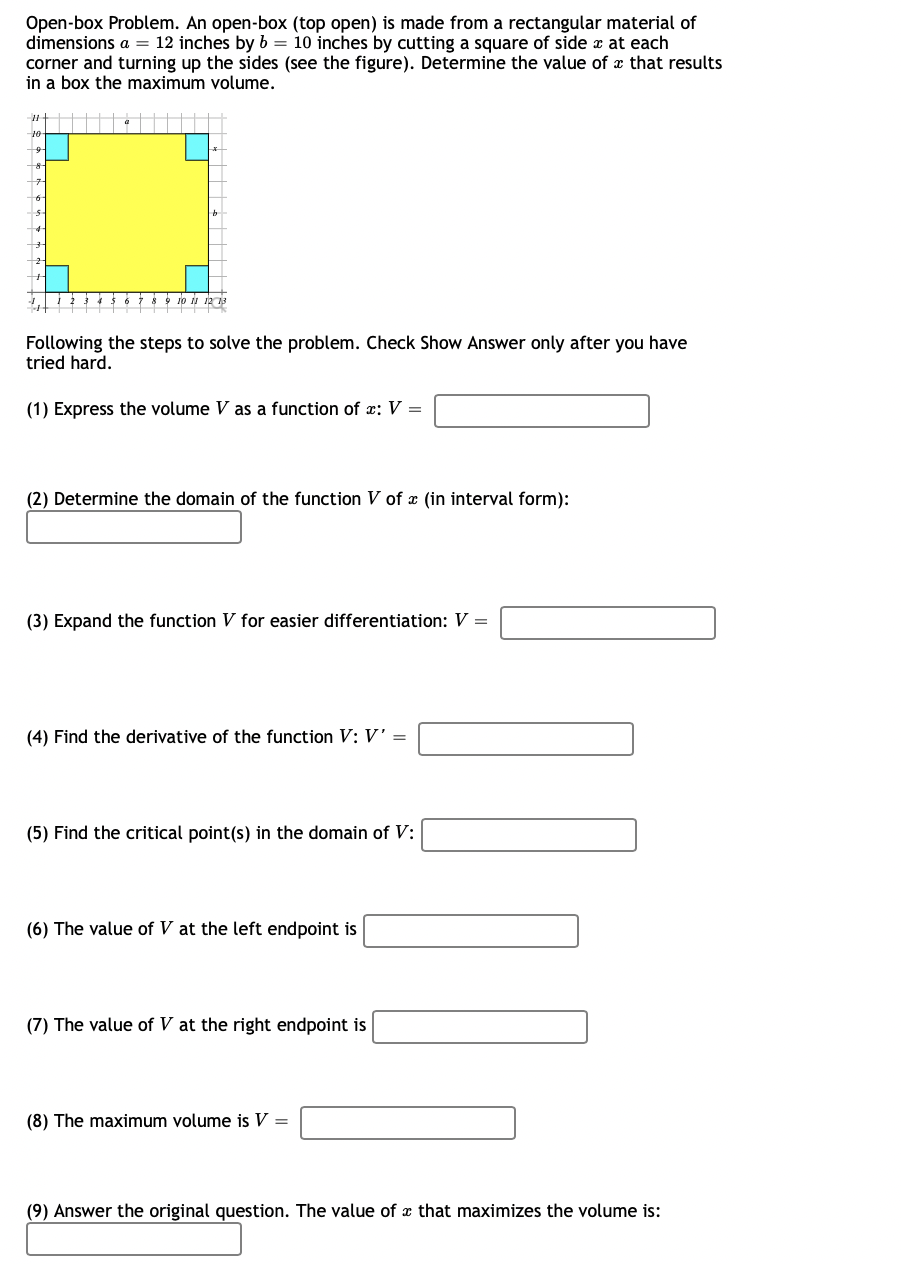 Solved Open-box Problem. An open-box (top open) is made from | Chegg.com
