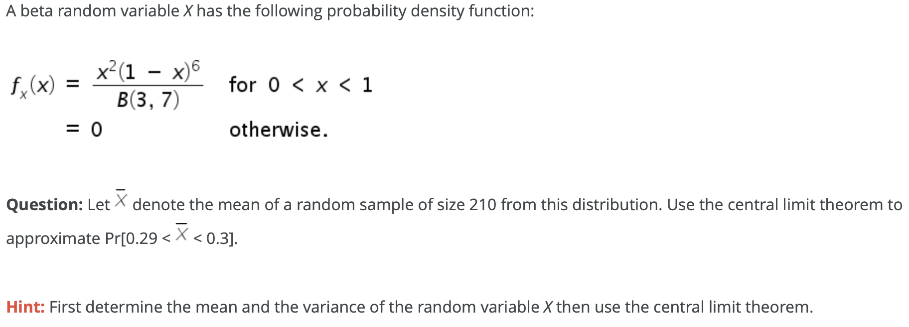 Solved A beta random variable X has the following | Chegg.com