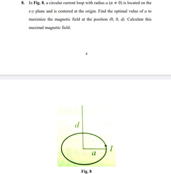 Solved a circular current loop with radius a (𝑎 ≠ 0) is | Chegg.com