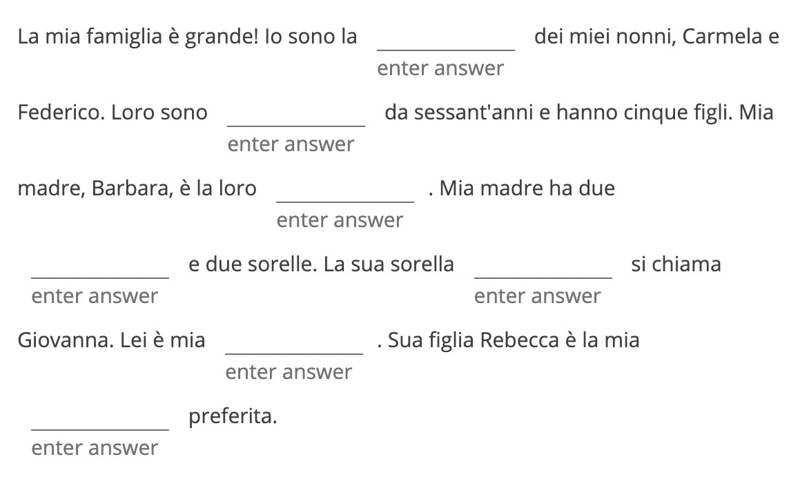ITALIAN 1 HOMEWORK QUESTION:Fill in the blank using | Chegg.com