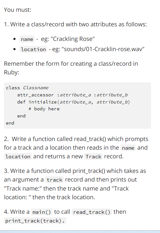 Solved You must: 1. Write a class/record with two attributes | Chegg.com