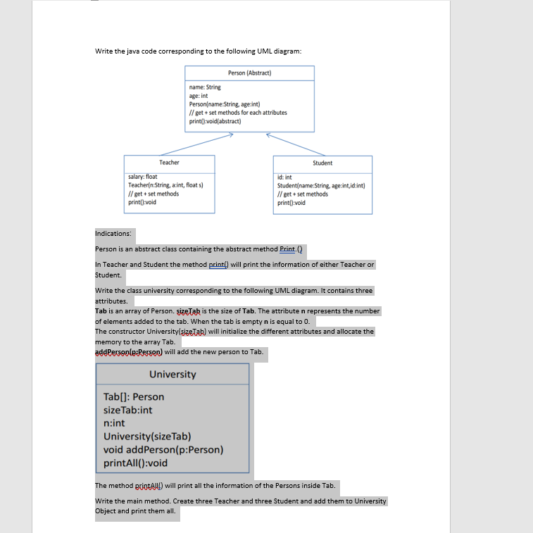 Solved Write the java code corresponding to the following | Chegg.com