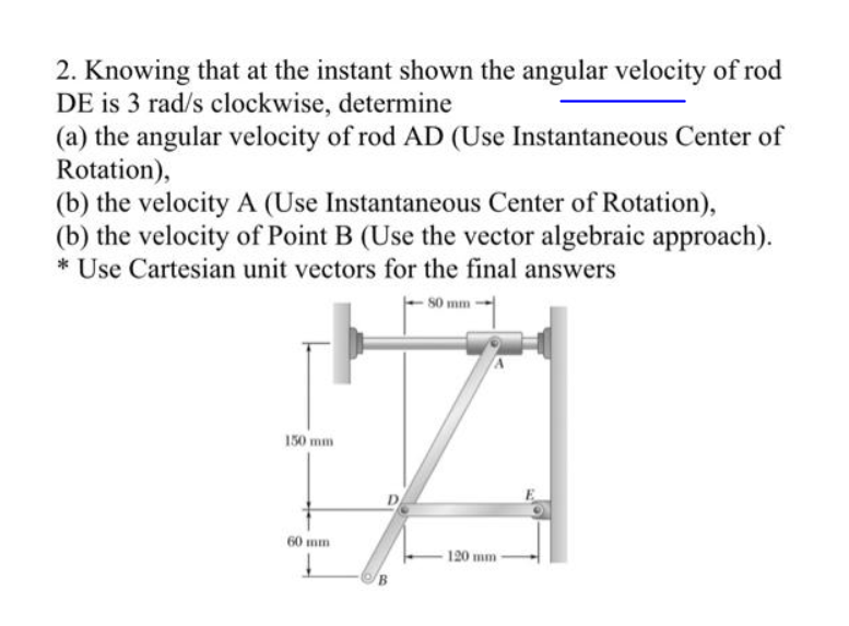 Solved 2. Knowing that at the instant shown the angular | Chegg.com