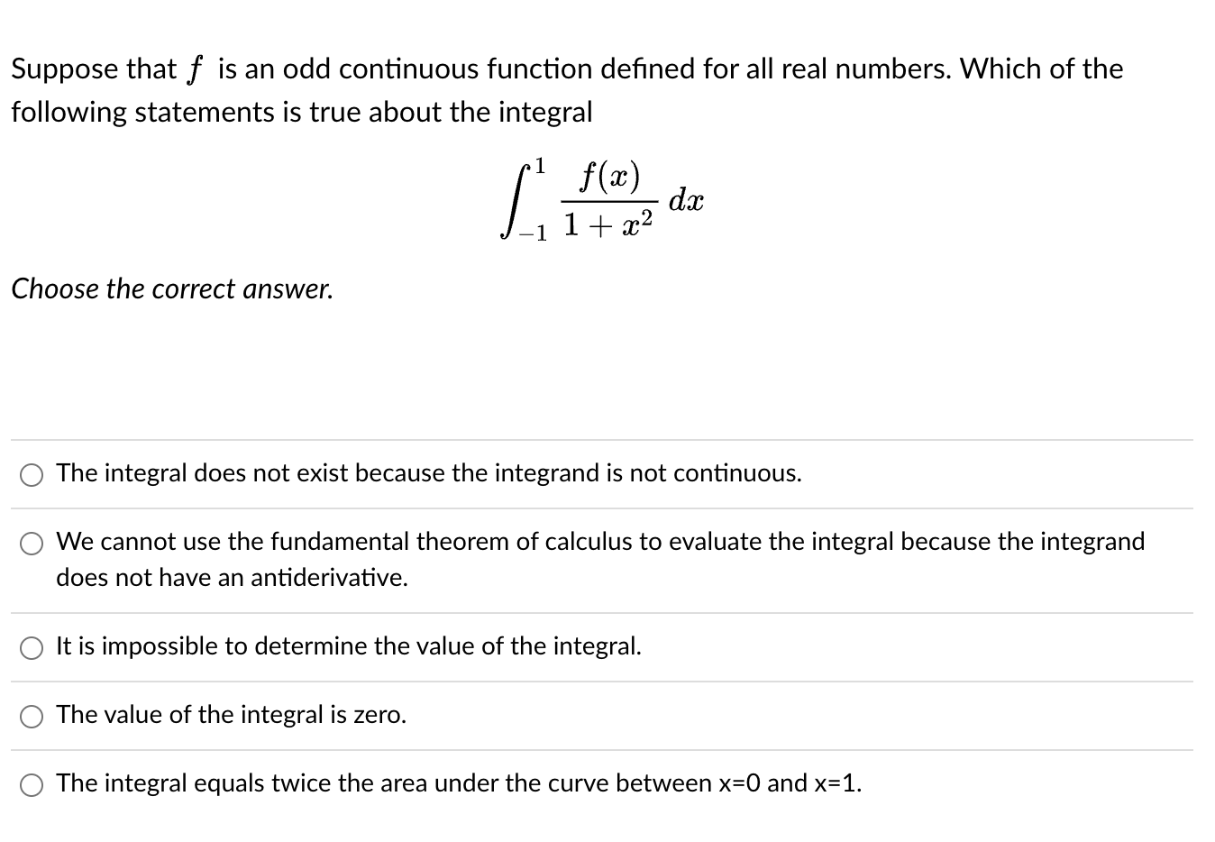 Solved Suppose that f ﻿is an odd continuous function defined | Chegg.com