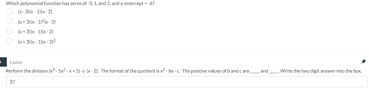 Solved Which polynomial function has zeros of −3,1, and 2 , | Chegg.com