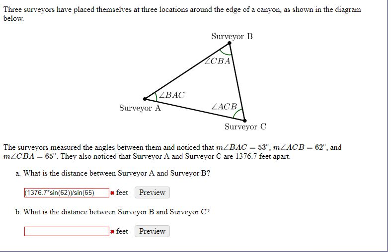 Solved Three surveyors have placed themselves at three | Chegg.com