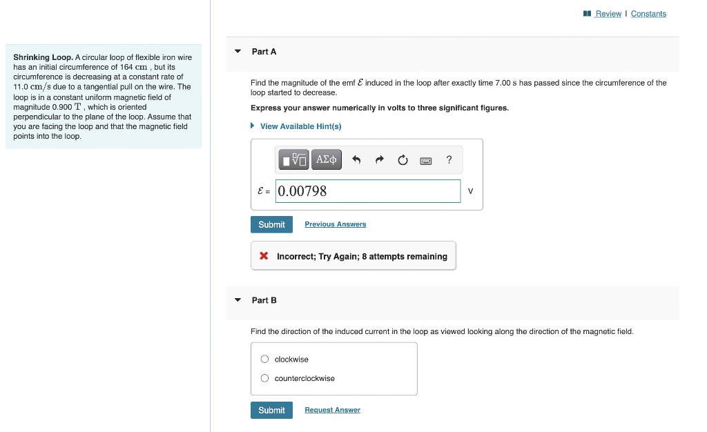 Solved MI Review | Constants Part A Shrinking Loop. A | Chegg.com