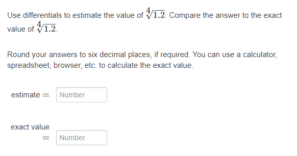 Solved Use differentials to estimate the value of V1.2. | Chegg.com