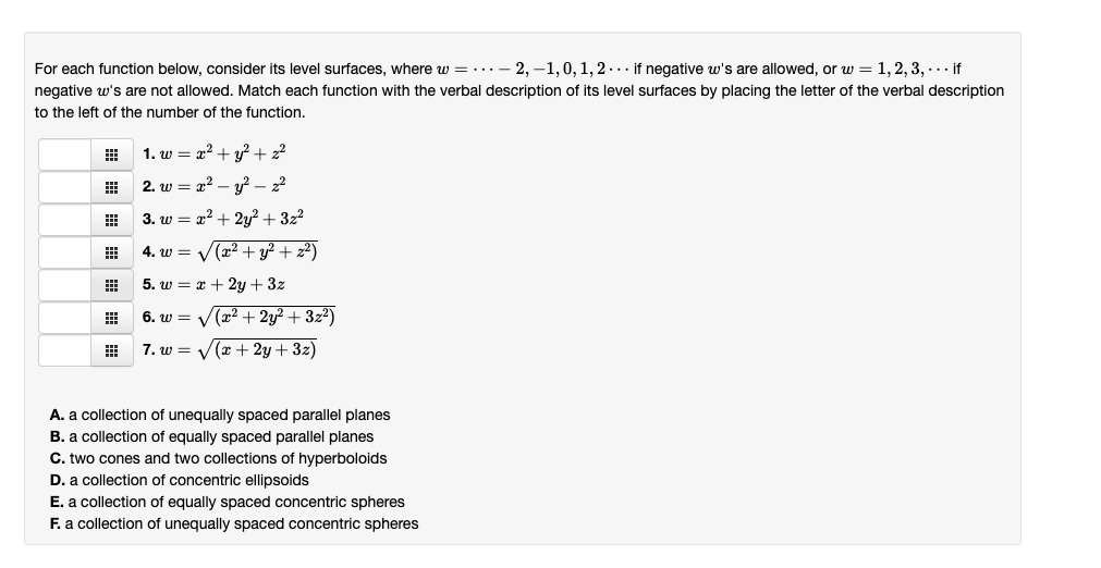 Solved For each function below, consider its level surfaces, | Chegg.com