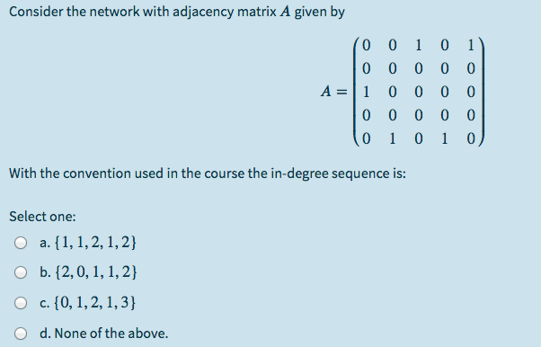 Solved Consider the network with adjacency matrix A given by | Chegg.com