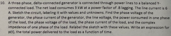 Solved 0. A three-phase, delta-connected generator is | Chegg.com