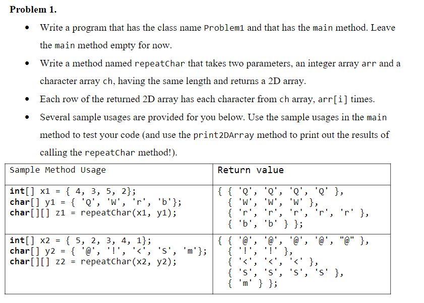 Solved Problem 1. Write a program that has the class name | Chegg.com