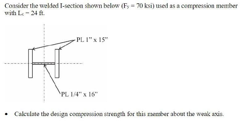 Solved = Consider the welded I-section shown below (Fy = 70 | Chegg.com