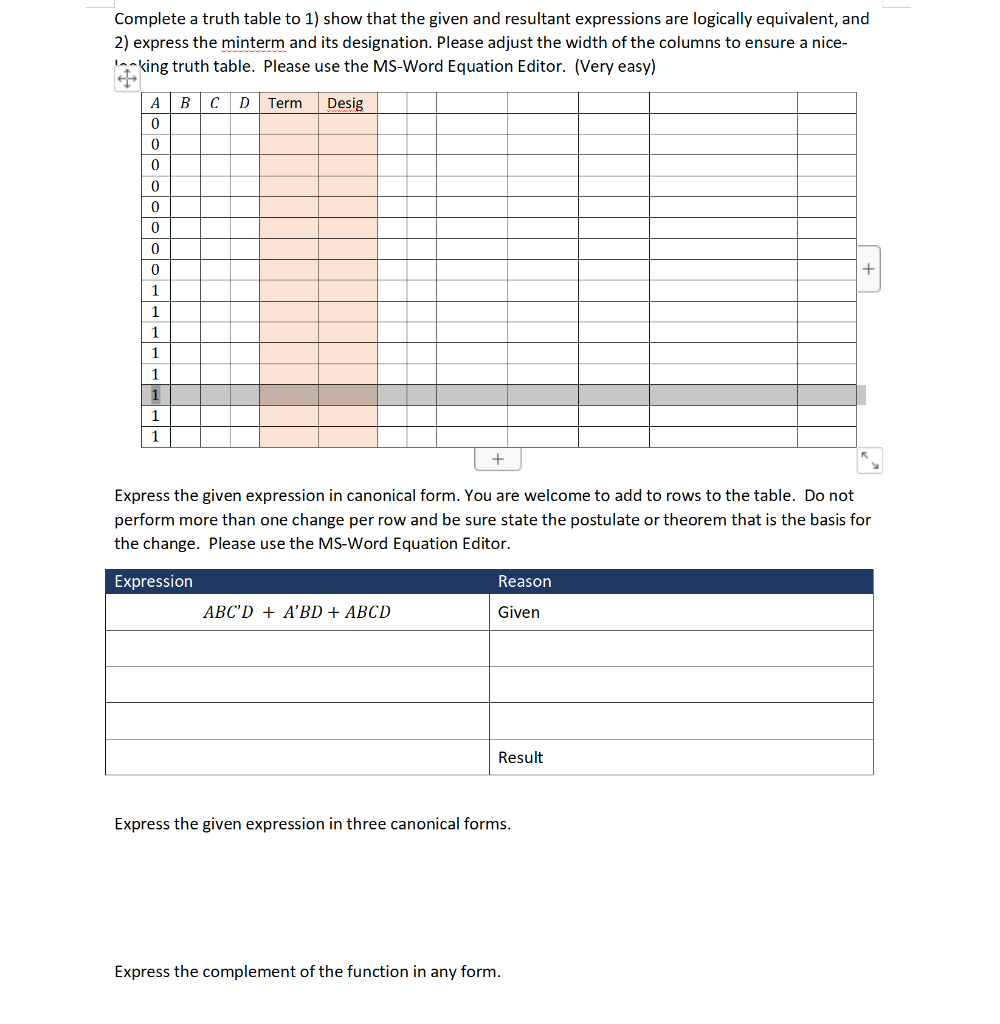 Solved Consider the following Boolean function: F= ABC'D + | Chegg.com