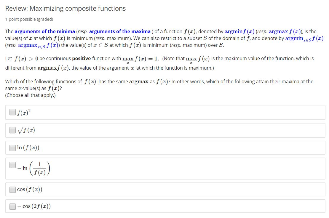 Solved Review: Maximizing composite functions 1 point | Chegg.com