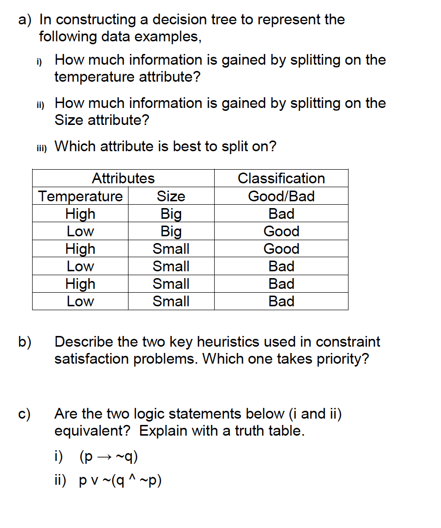 Solved a) In constructing a decision tree to represent the | Chegg.com