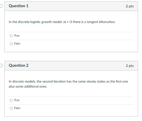 Solved Question 1 2 pts In the discrete logistic growth | Chegg.com