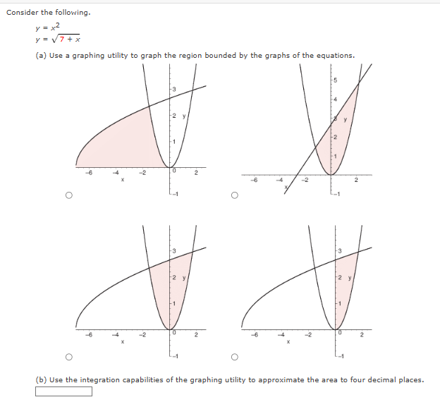 Solved Consider the following. y=x2y=7+x (a) Use a graphing | Chegg.com