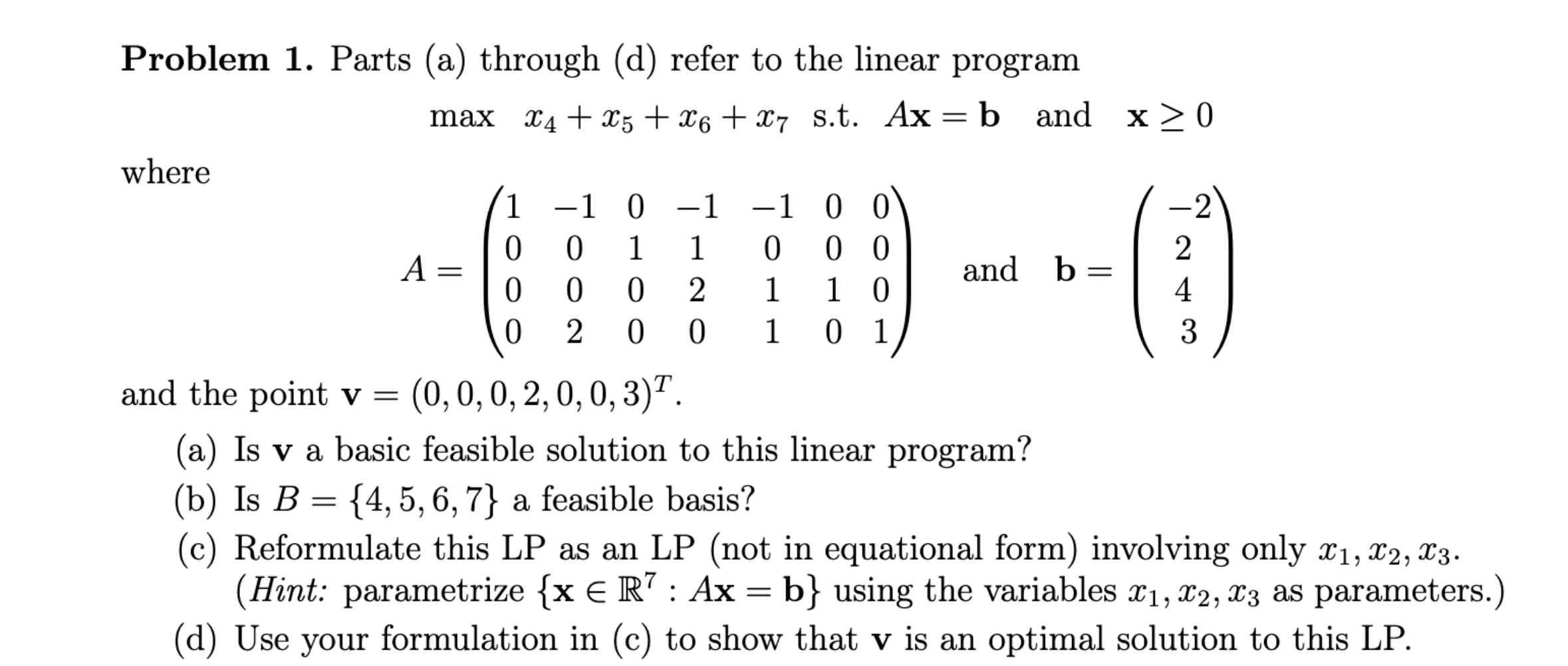 Solved Problem 1. Parts (a) through (d) refer to the linear | Chegg.com