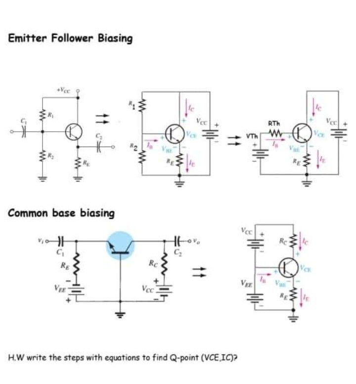 Solved Emitter Follower Biasing w 11 7 Vec Yo til RTH w VOC | Chegg.com